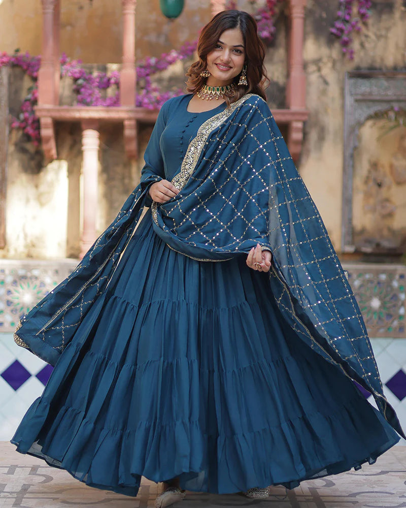 MORPEACH COLOR STAR GEORGETTE GOWN WITH EMBROIDERED DUPATTA – Cholicart